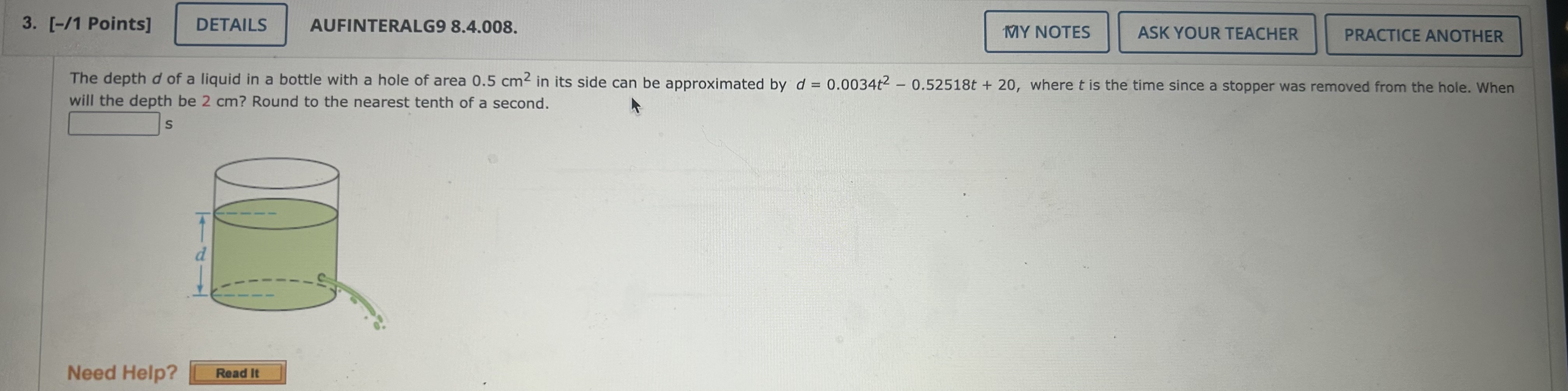 Solved will the denth be 2 cm ? Round to the nearest tenth | Chegg.com