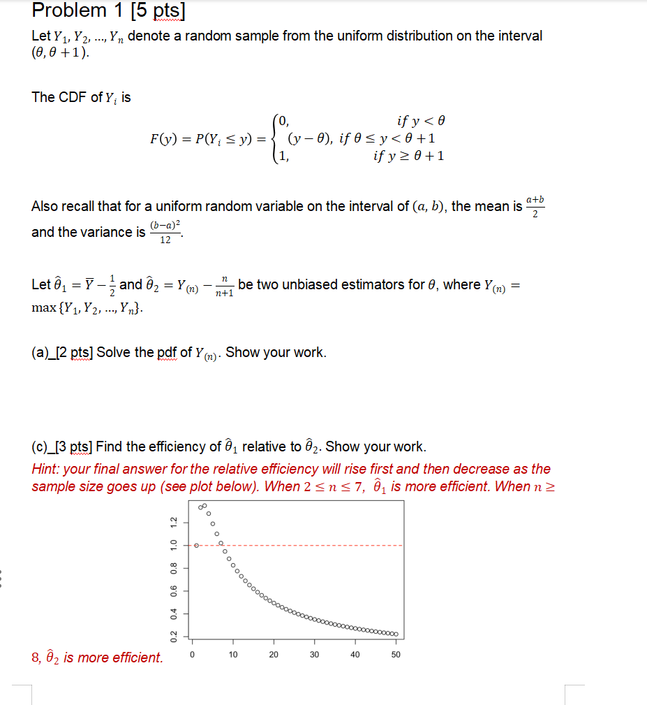 Solved Problem 1 [5 pts]Let Y1,Y2,dots,Yn ﻿denote a random | Chegg.com