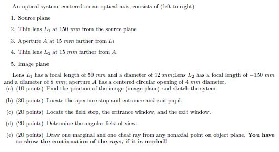 An optical system, centered on an optical axis, | Chegg.com