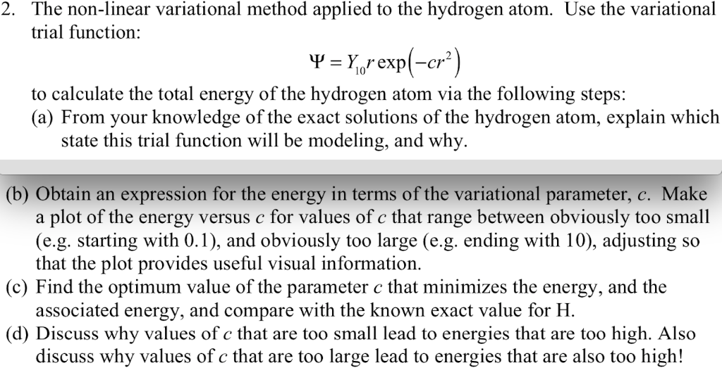 2. The non-linear variational method applied to the | Chegg.com