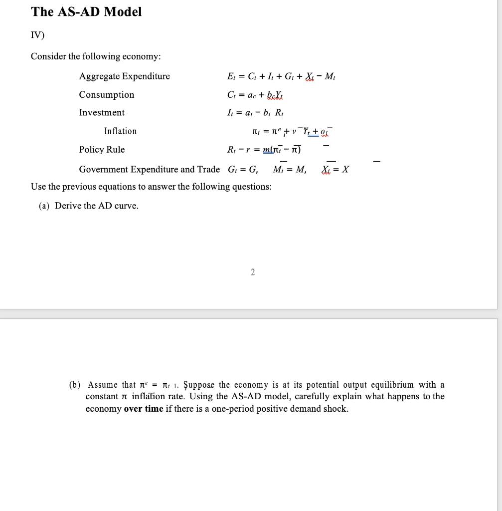Solved The AS-AD Model IV) Consider the following economy: | Chegg.com