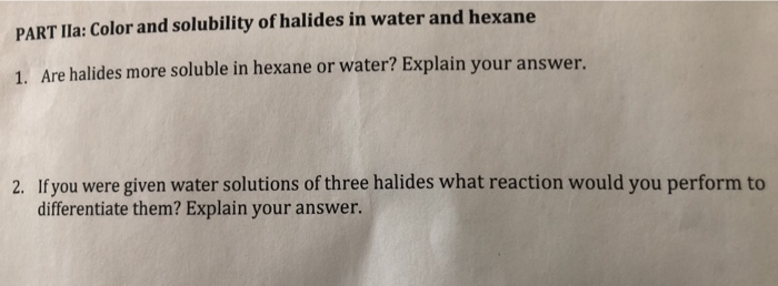Solved PART Ila: Color and solubility of halides in water | Chegg.com