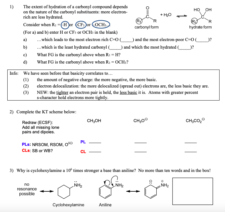 Solved 1) The extent of hydration of a carbonyl compound | Chegg.com
