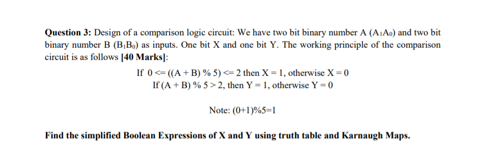 Solved Question 3 Design Of A Comparison Logic Circuit We