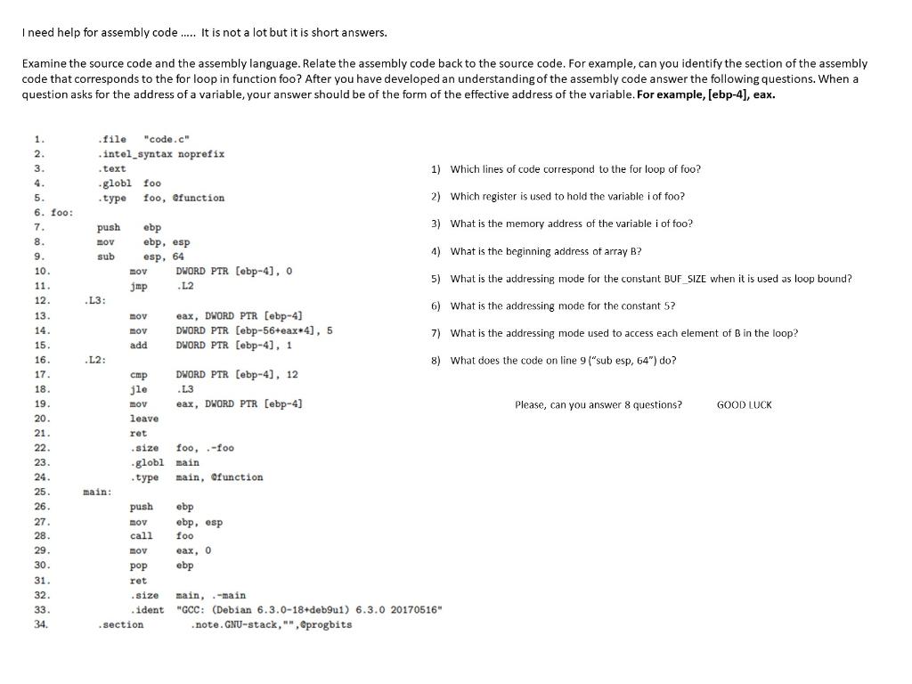 Solved I need help for assembly code ...... It is not a lot | Chegg.com