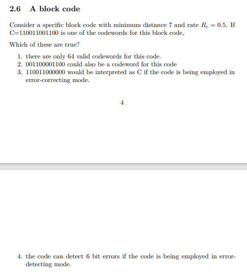 Solved 2.6 A block code Consider a specific block code with | Chegg.com