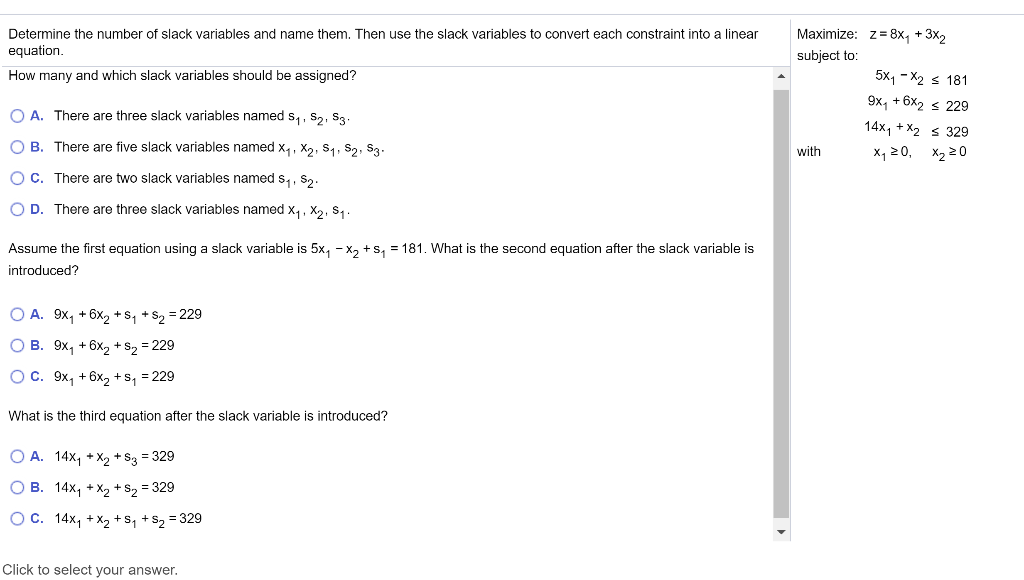 Solved Determine the number of slack variables and name | Chegg.com