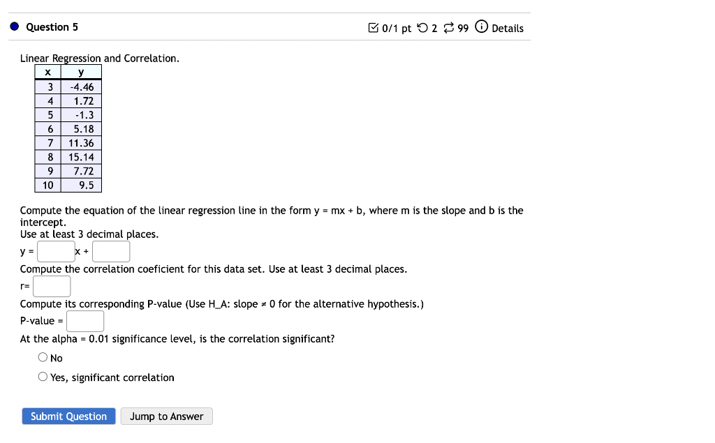Solved Question 4 0/1 pt 299 Details Linear Regression | Chegg.com