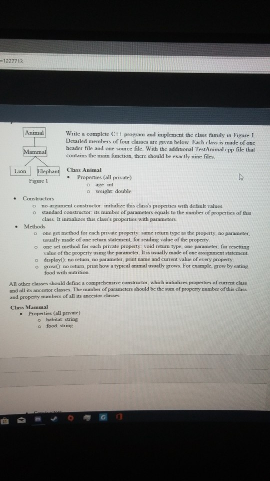1227713 Animal Write a complete C++ program and | Chegg.com