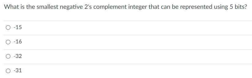 Solved What is the smallest negative 2's complement integer | Chegg.com