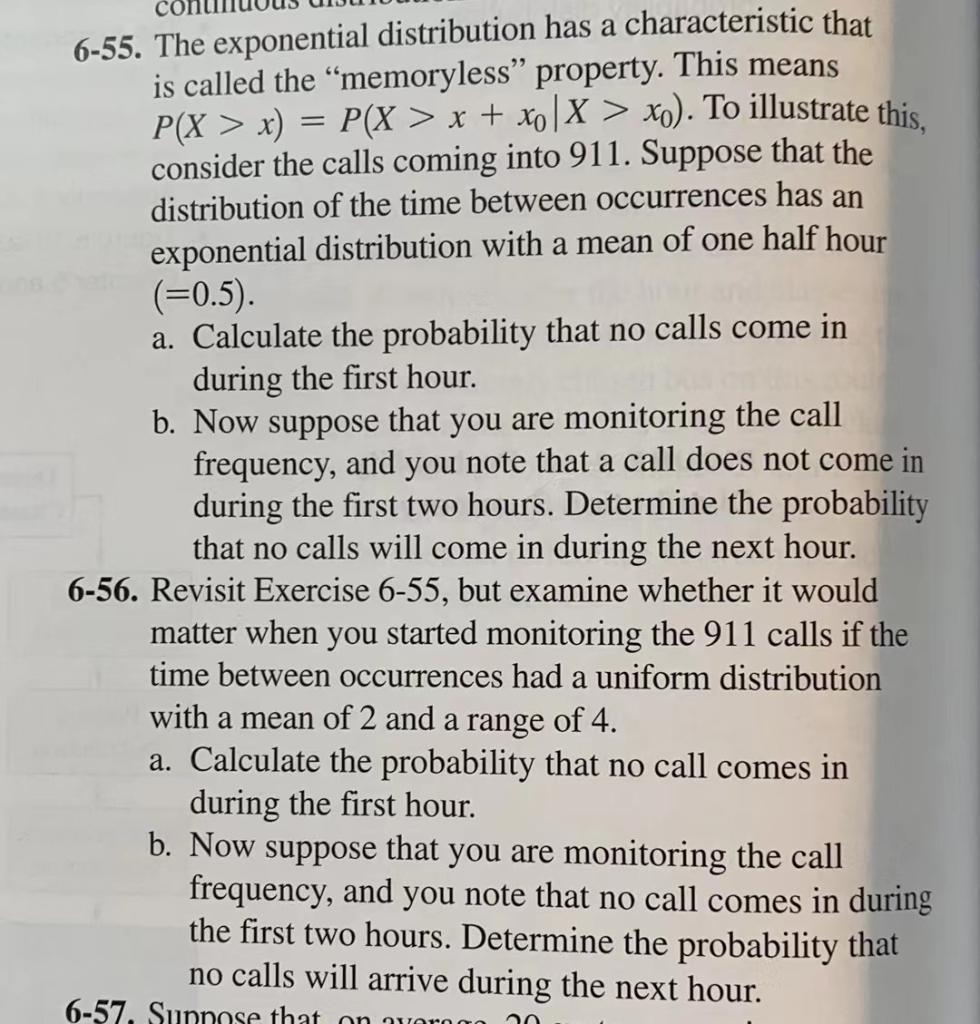 Solved a = 6-55. The exponential distribution has a | Chegg.com