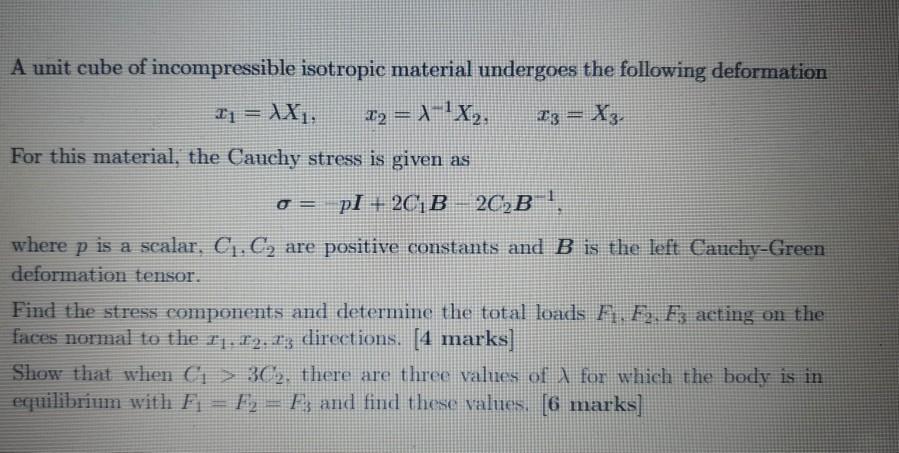 A unit cube of incompressible isotropic material | Chegg.com