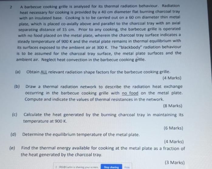 Solved A barbecue cooking grille is analysed for its thermal | Chegg.com
