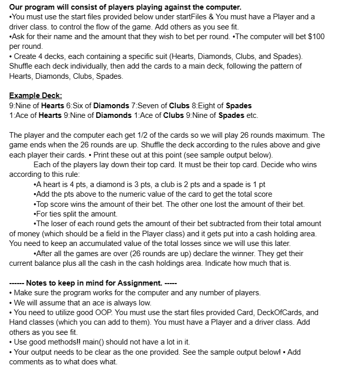 Solved JAVA// READ INSTRUCTIONS, MUST USE THE START FILES | Chegg.com