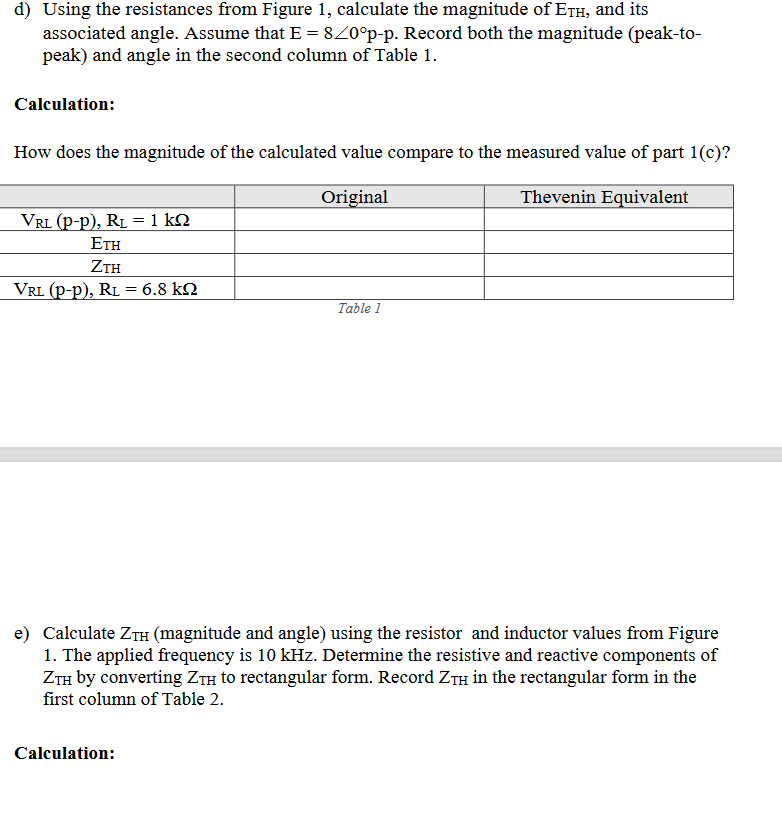 Solved Part 1 Measure and Calculation of Zth and ETH a) | Chegg.com