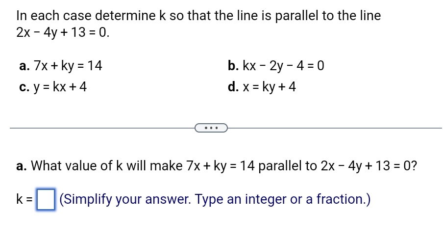 Solved In each case determine k so that the line is parallel | Chegg.com