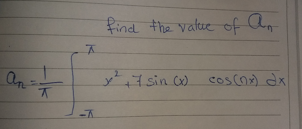 Solved find the value of an ㅈ an x² 7sin (x) cos (nx) dx T | Chegg.com