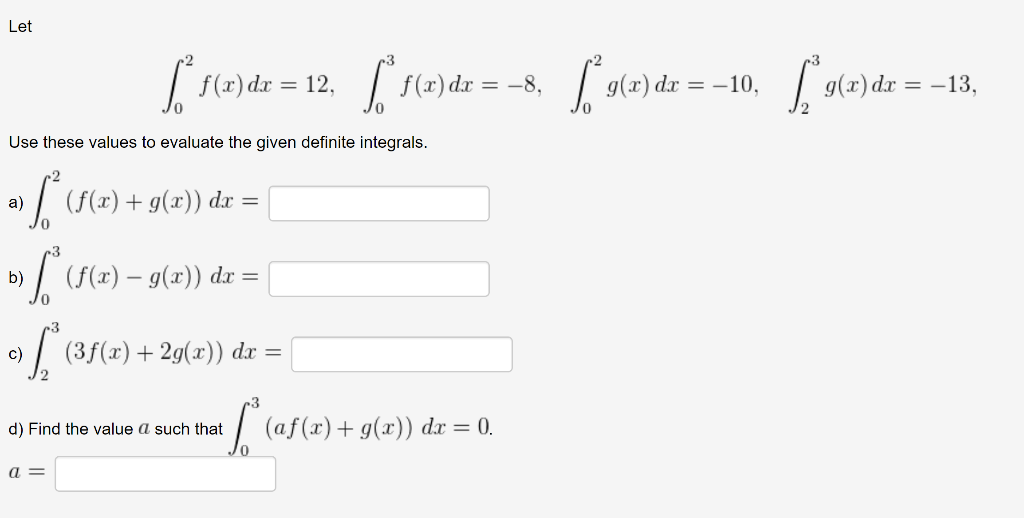 Solved Let Use these values to evaluate the given definite | Chegg.com
