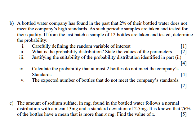Solved b) A bottled water company has found in the past that | Chegg.com