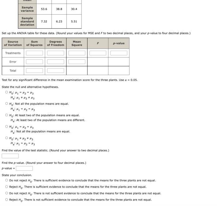 Solved Test for any significant difference in the mean | Chegg.com