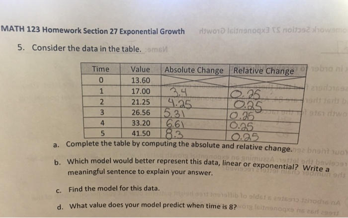 Solved MATH 123 Homework Section 27 Exponential Growth 5. | Chegg.com