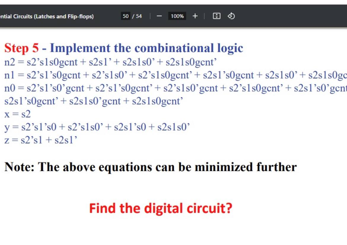 Step 5 - Implement the combinational logic n2=s2 ’s 1 | Chegg.com