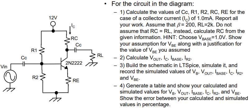 Solved 12V RC Cc R1 RL For the circuit in the diagram: - 1) | Chegg.com