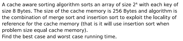 A cache aware sorting algorithm sorts an array of | Chegg.com