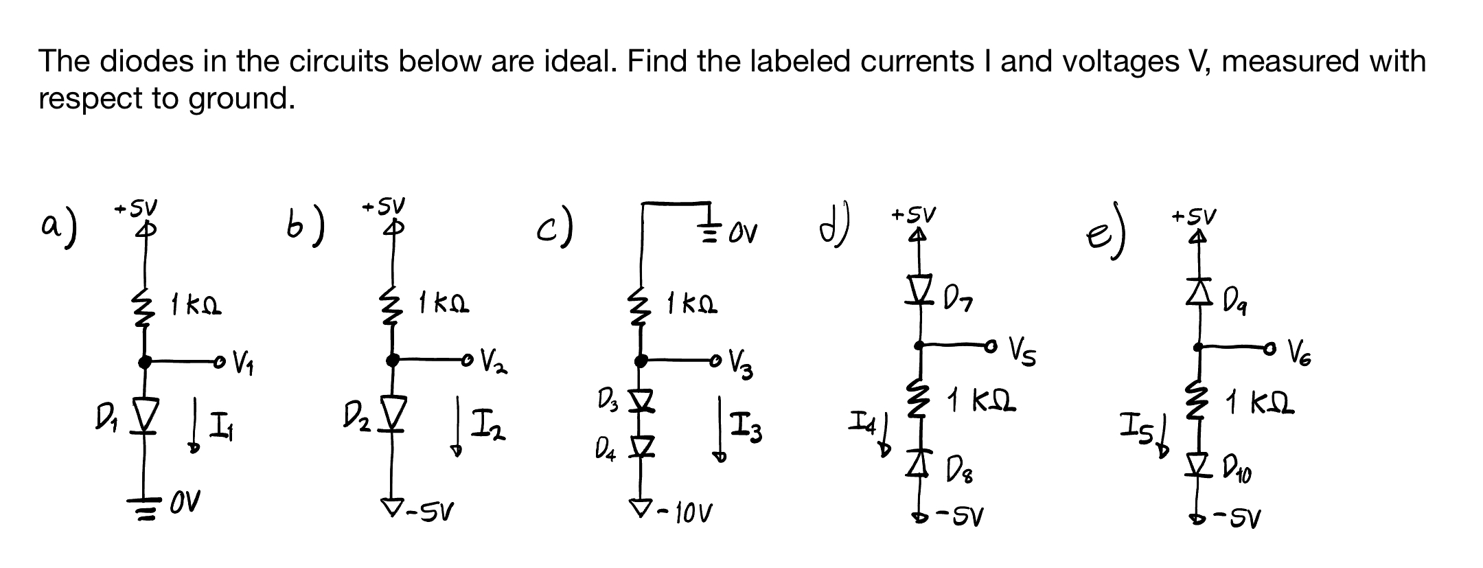 Solved The diodes in the circuits below are ideal. Find the | Chegg.com
