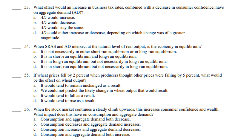 Solved 53. What effect would an increase in business tax | Chegg.com