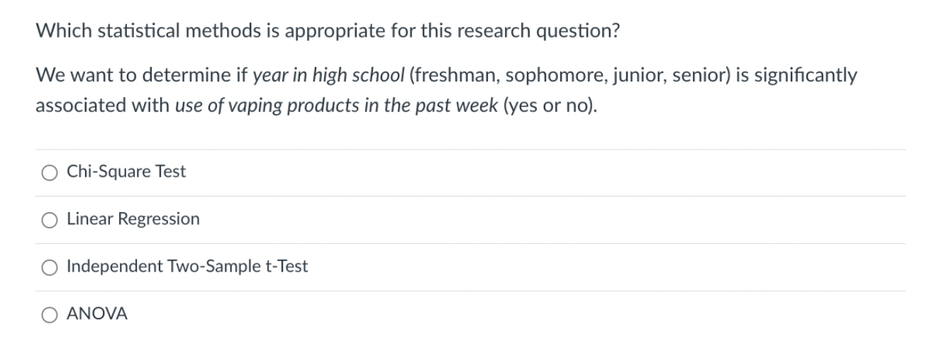 Solved Which statistical methods is appropriate for this | Chegg.com