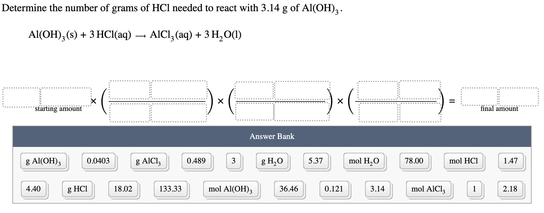 Solved Determine the number of grams of \\( \\mathrm{HCl} | Chegg.com
