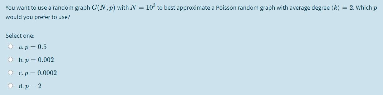 Solved You want to use a random graph G(N,p) with N = 10° to | Chegg.com