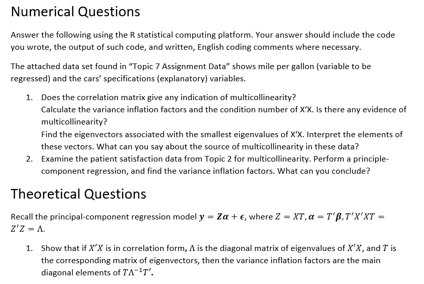Numerical Questions Answer the following using the R | Chegg.com