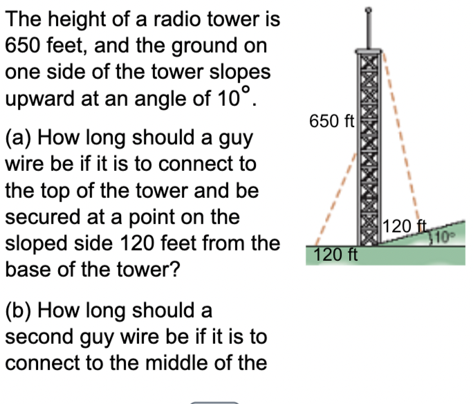 Solved The height of a radio tower is 650 feet, and the | Chegg.com