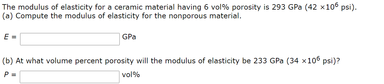 Solved The modulus of elasticity for a ceramic material | Chegg.com