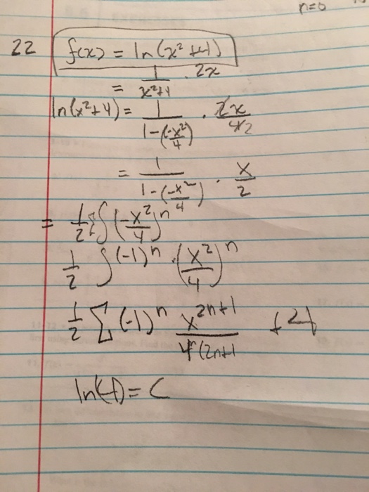 Solved Find the power series f(x)=ln(x^2+4) Did I do this | Chegg.com