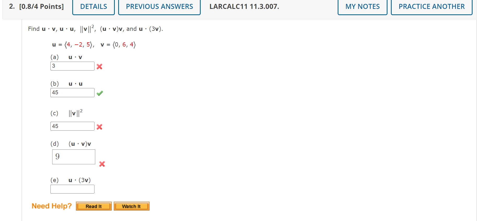 Solved Find u⋅v,u⋅u,∥v∥2,(u⋅v)v, and u⋅(3v). | Chegg.com