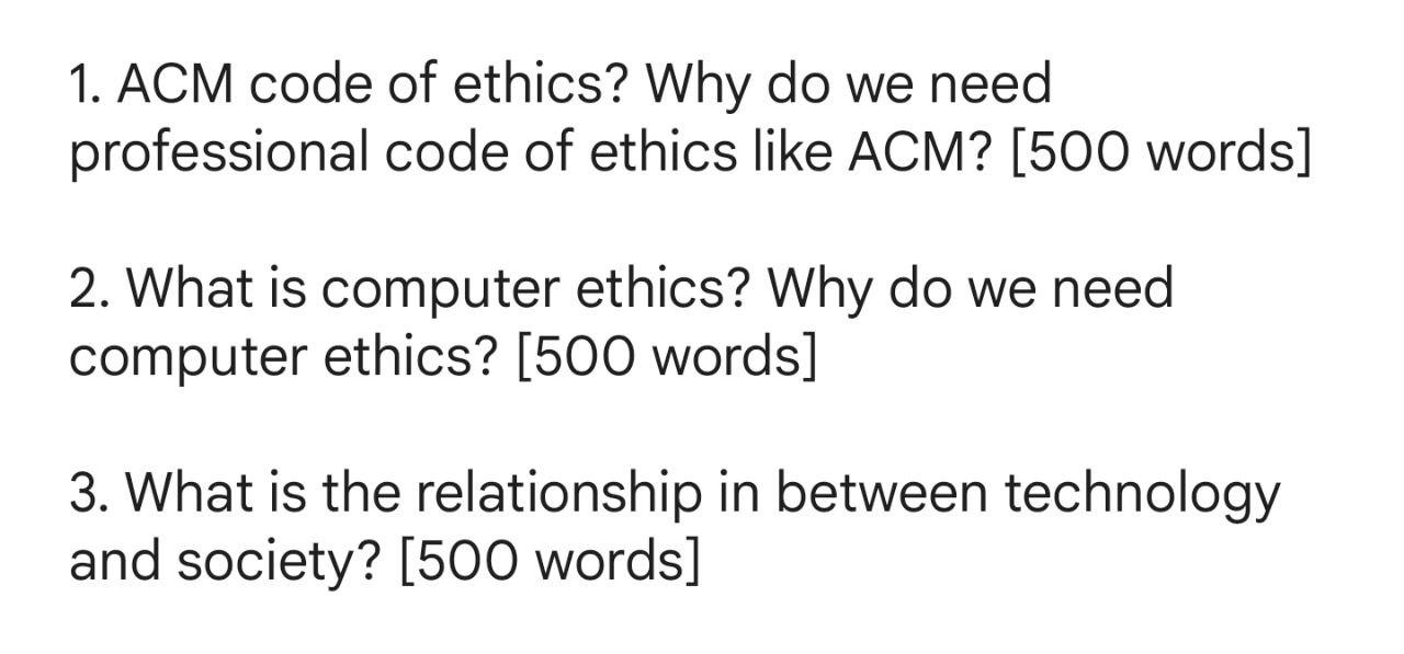 1. ACM code of ethics? Why do we need professional | Chegg.com