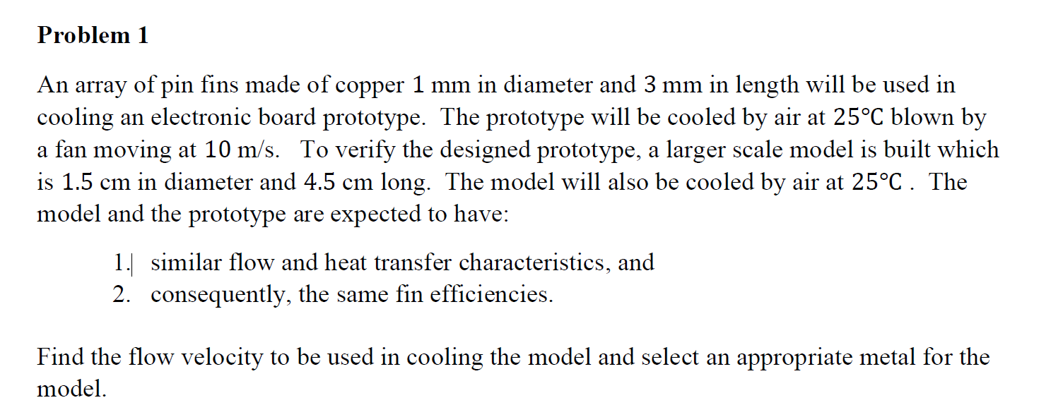 Solved Problem 1An array of pin fins made of copper 1mm ﻿in | Chegg.com