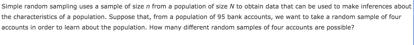 Solved Simple random sampling uses a sample of size n from a | Chegg.com