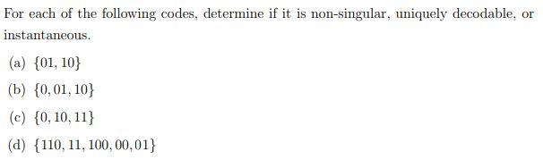 Solved For each of the following codes, determine if it is | Chegg.com