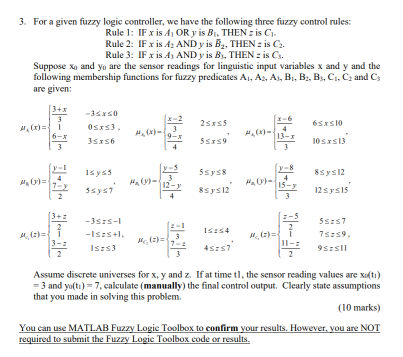 Solved 3. For a given fuzzy logic controller, we have the | Chegg.com