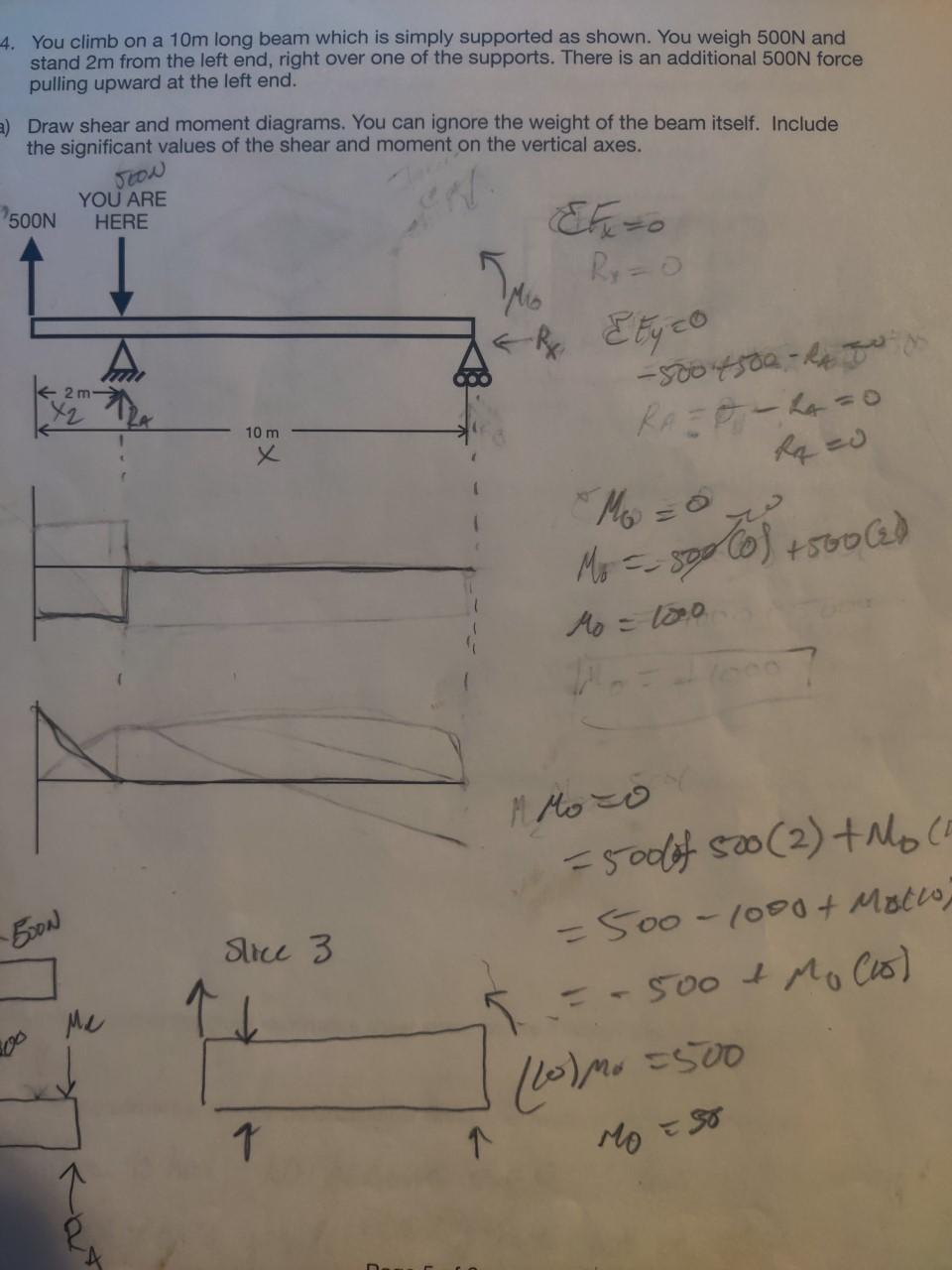 Solved 4. You climb on a 10m long beam which is simply | Chegg.com