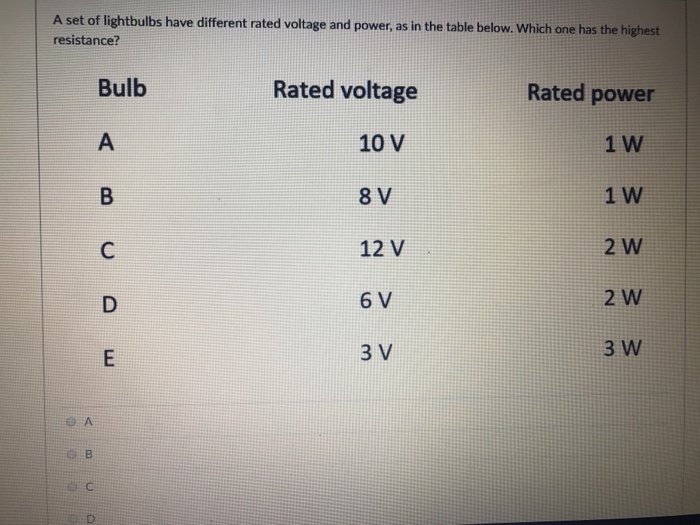Solved A set of lightbulbs have different rated voltage and | Chegg.com