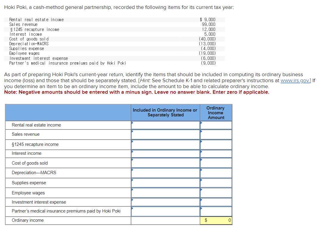 Solved Hoki Poki, a cash-method general partnership, | Chegg.com