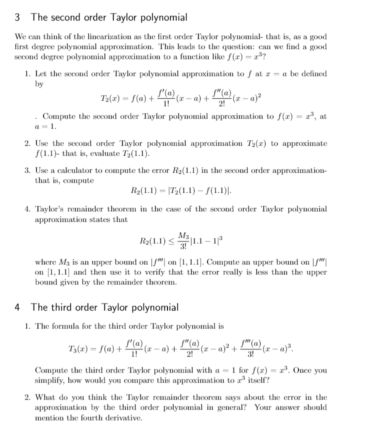 Solved 3 The second order Taylor polynomial We can think of | Chegg.com