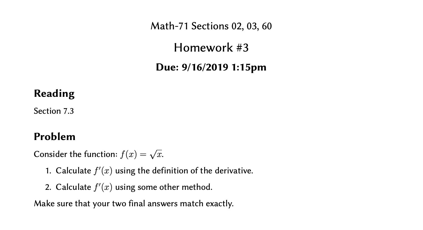 Solved Math-71 Sections 02, 03, 60 Homework #3 Due: | Chegg.com