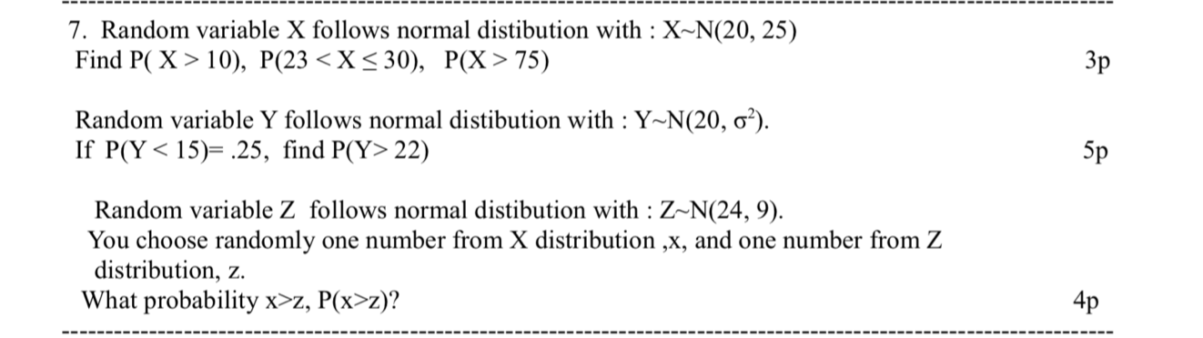Solved 7. Random variable X follows normal distibution with | Chegg.com