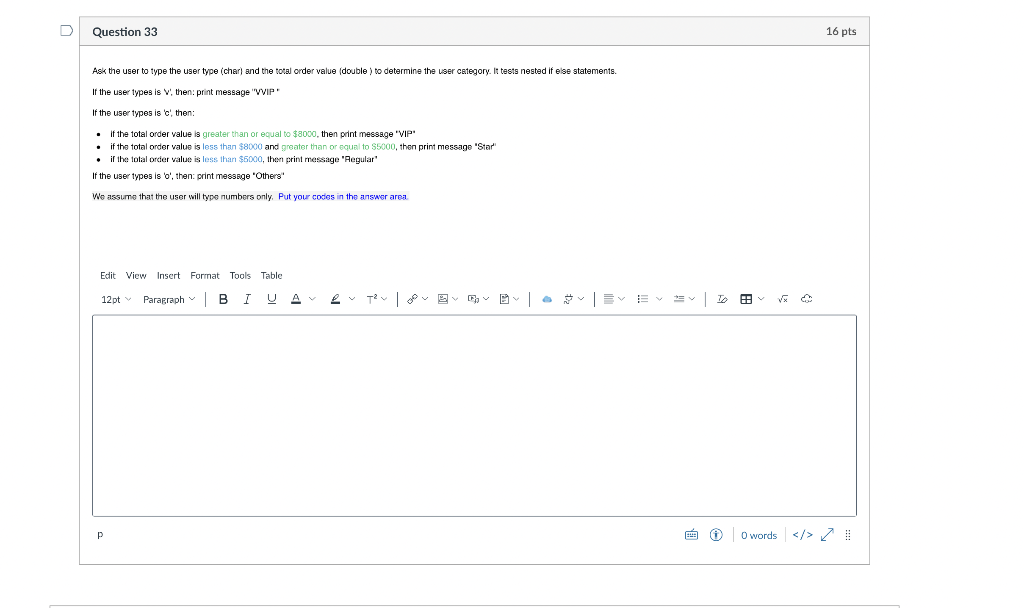Solved Ask the user to type the user type (char) and the | Chegg.com